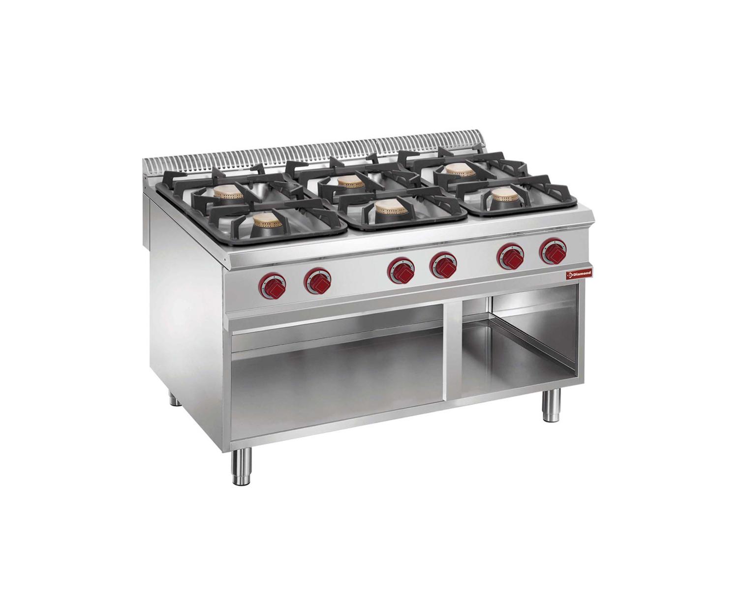 Gasfornuis - 6 Pitten - Open onderstel - Diamond - G9/6BA12